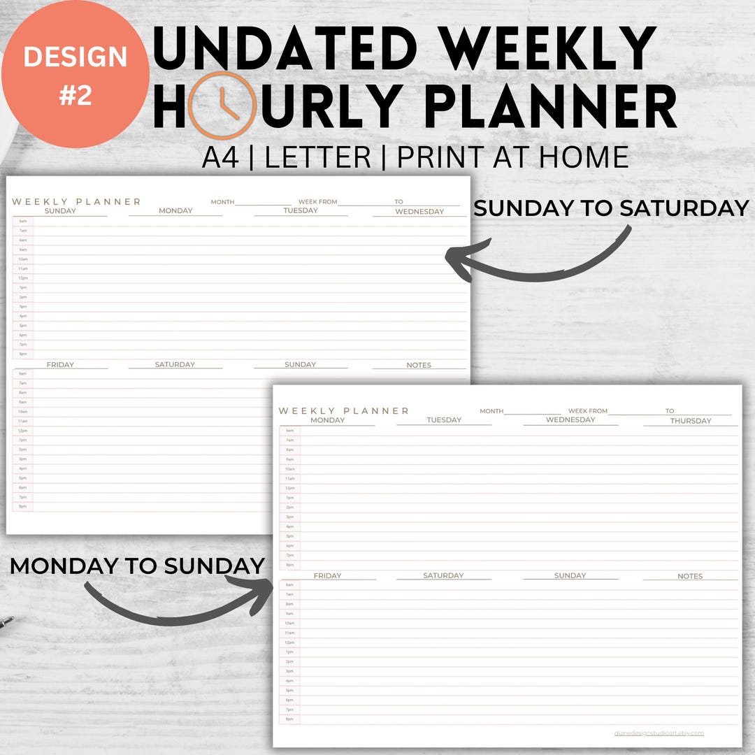 Undated Modern Weekly Planner Printable Hourly Planner to Do List ...