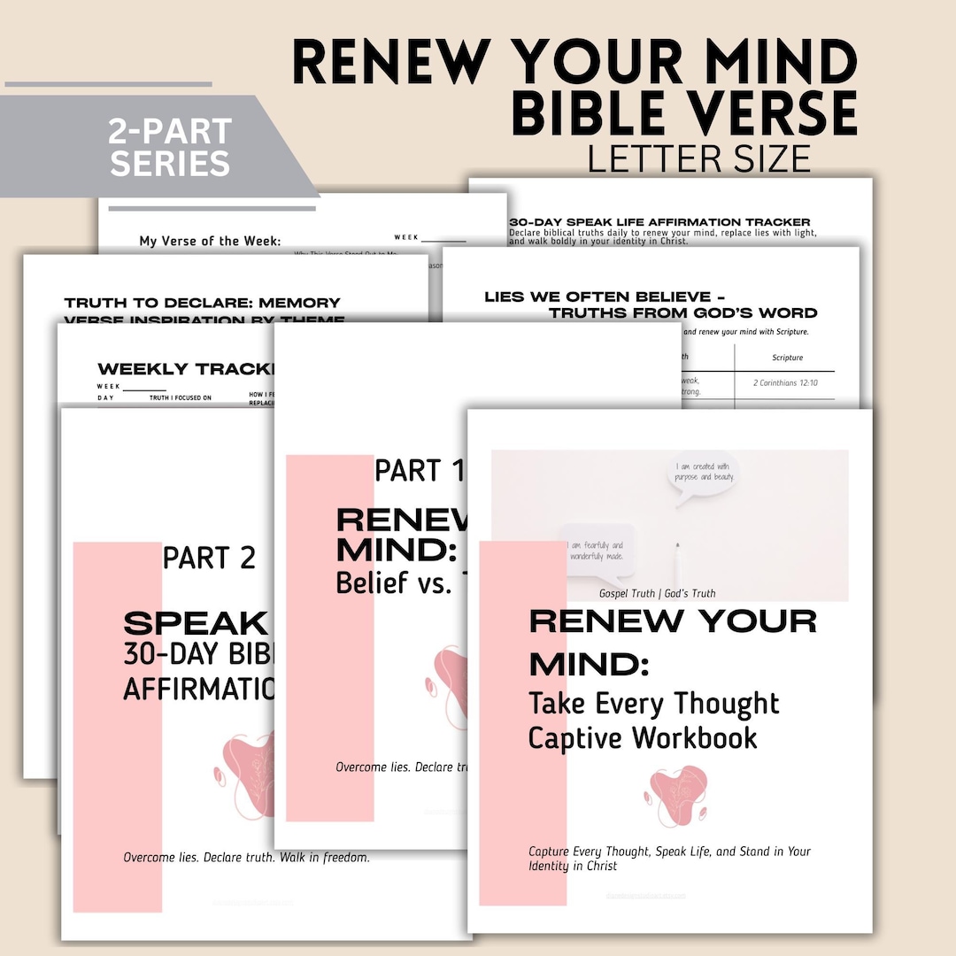 Renew Your Mind Bible Verse Workbook Faith Based Life Coach Positive ...