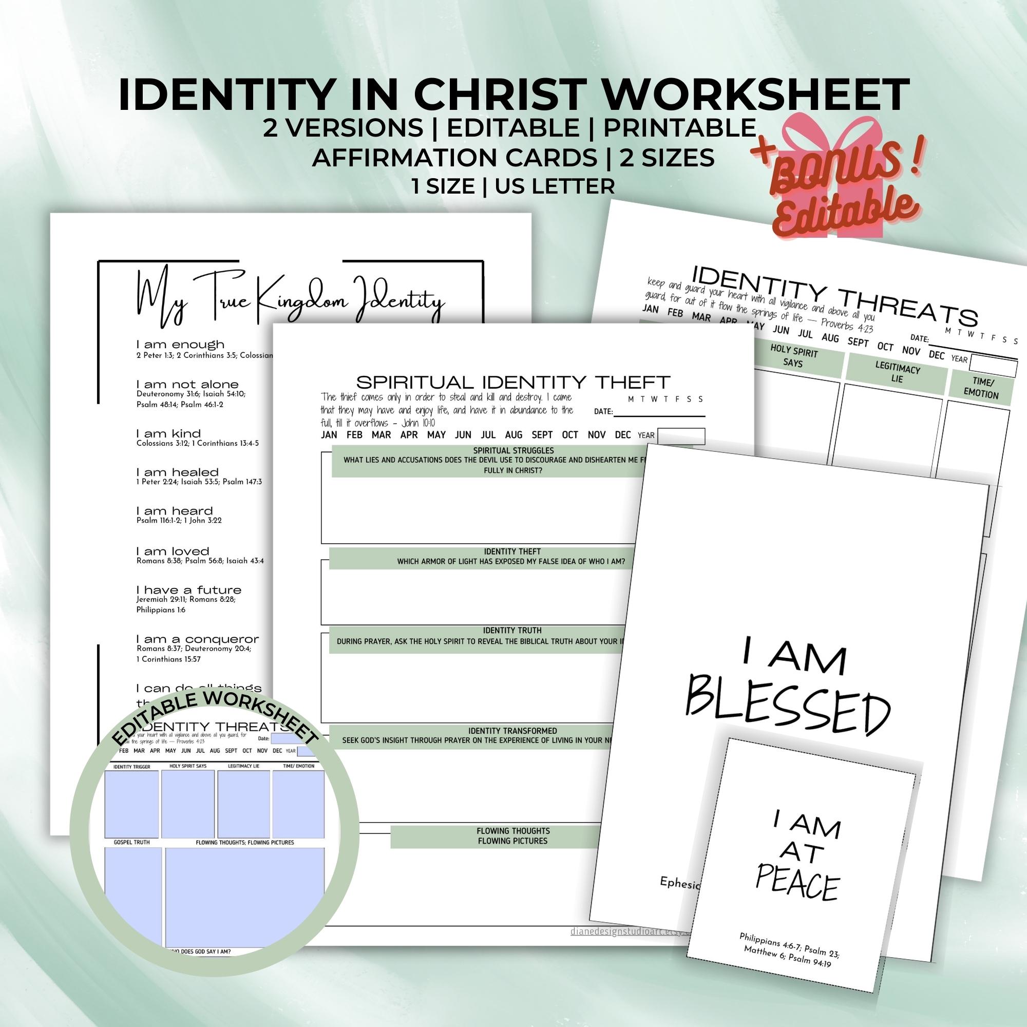 Identity in Christ Printable Worksheet Printable Editable Page ...