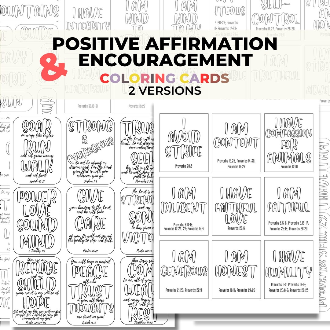 Positive Affirmation Coloring Card Bible Verse Card Printable Christian ...
