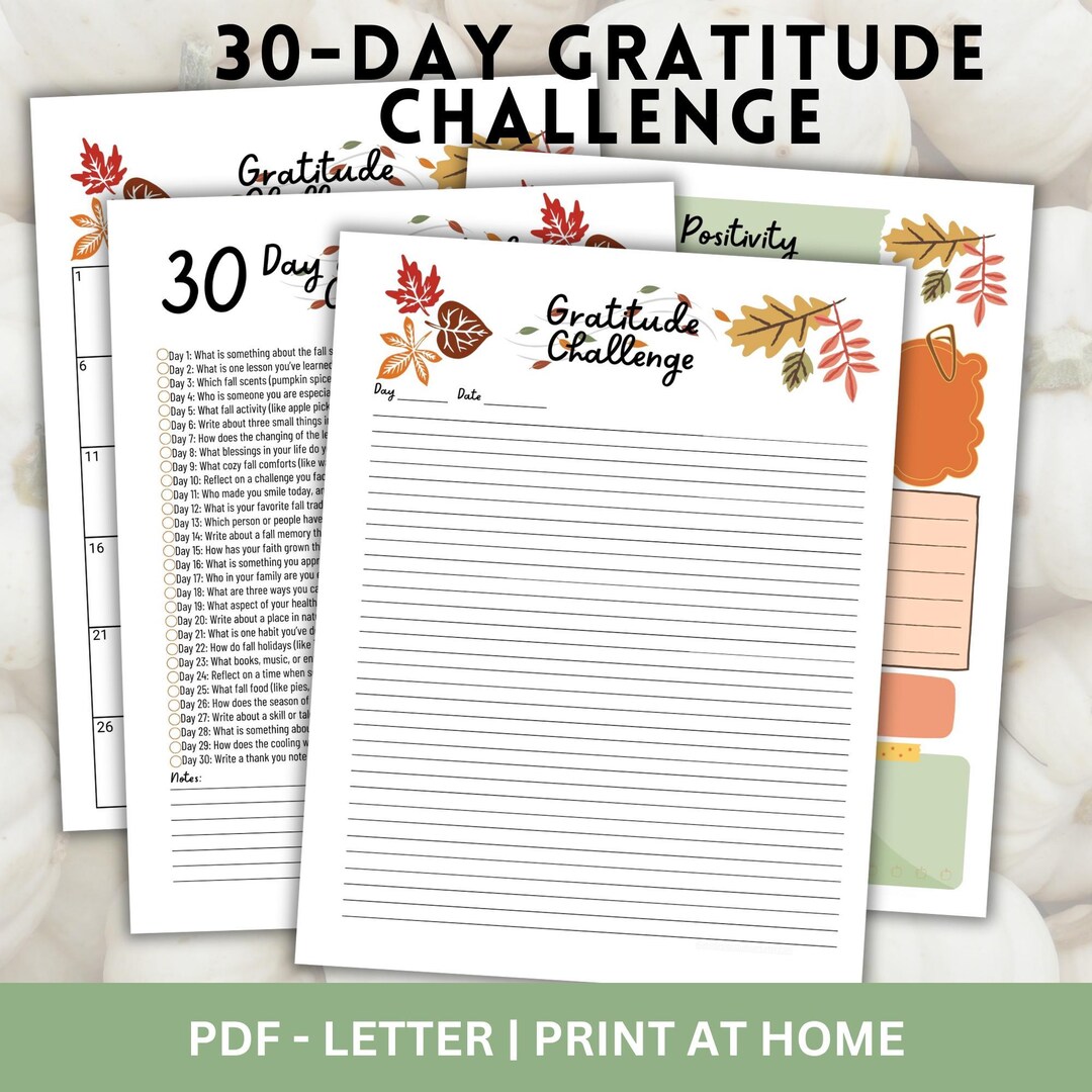 November Gratitude Challenge Printable: 30-day Journal Prompts (PDF ...