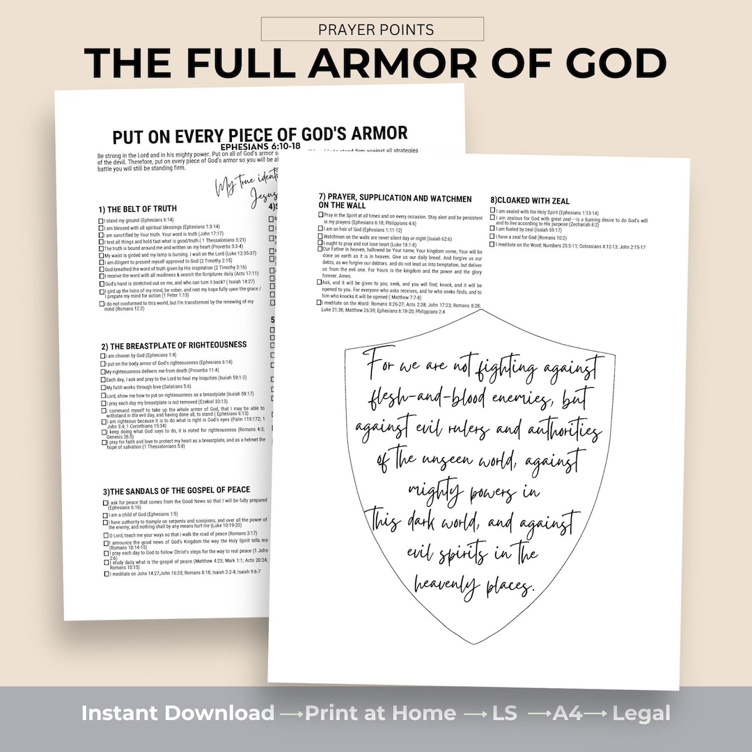 Full Armor of God Prayer Printable Christian Shield Prayer Point ...