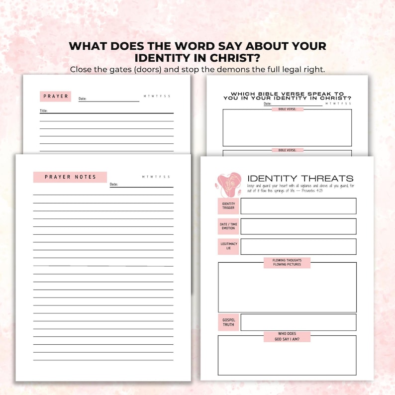 Identity in Christ Worksheet Printable Christian Identity Pink Journal ...