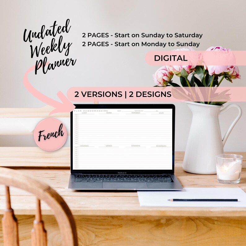 Undated French Weekly Planner Printable Time Management Hourly Planner ...