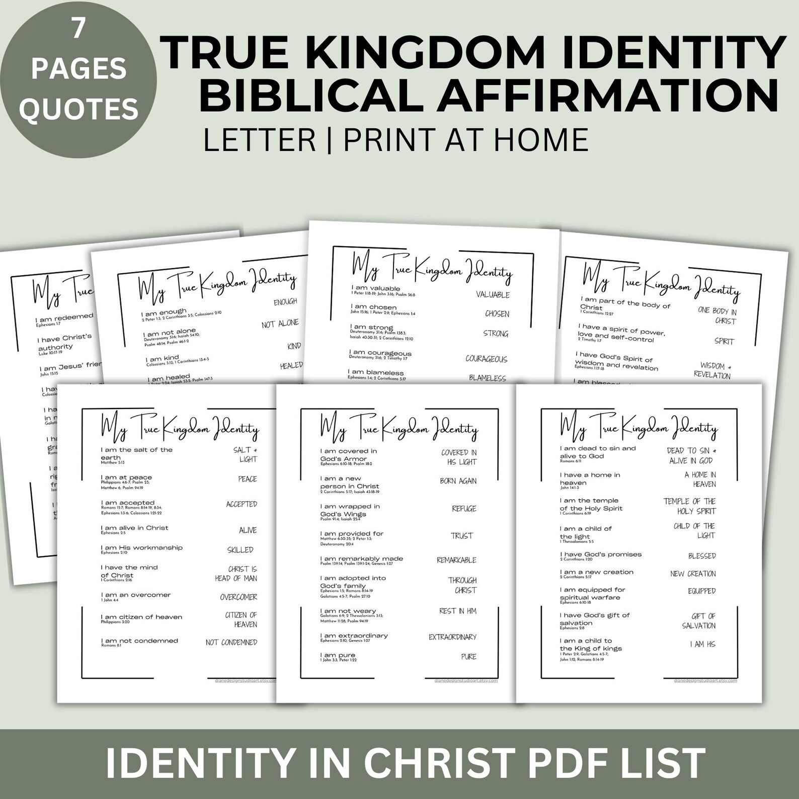 Printable Bundle Identity in Christ List PDF Fillable Worksheet ...