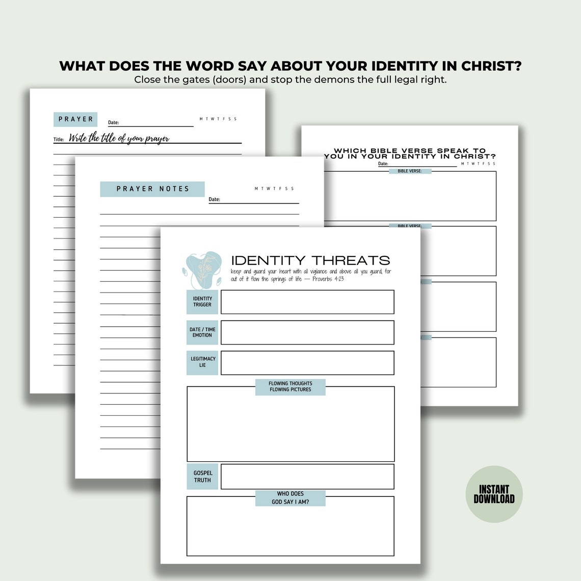 Identity in Christ Printable Worksheet Growing in Christ Worksheet Identity Journal Template ...