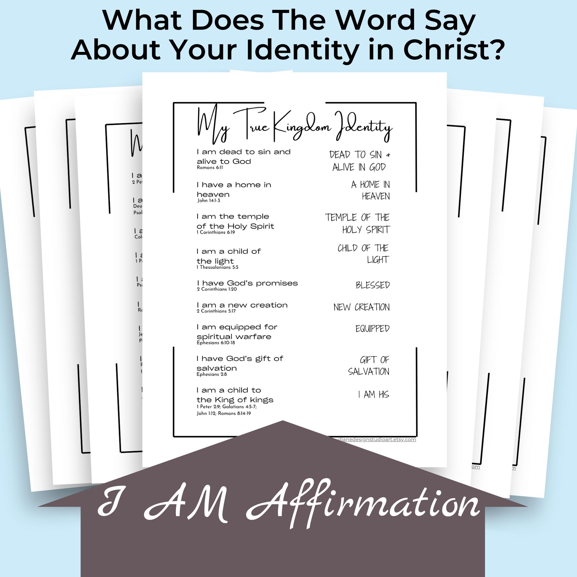 Identity in Christ Printable Worksheet Daily Positive Affirmation ...