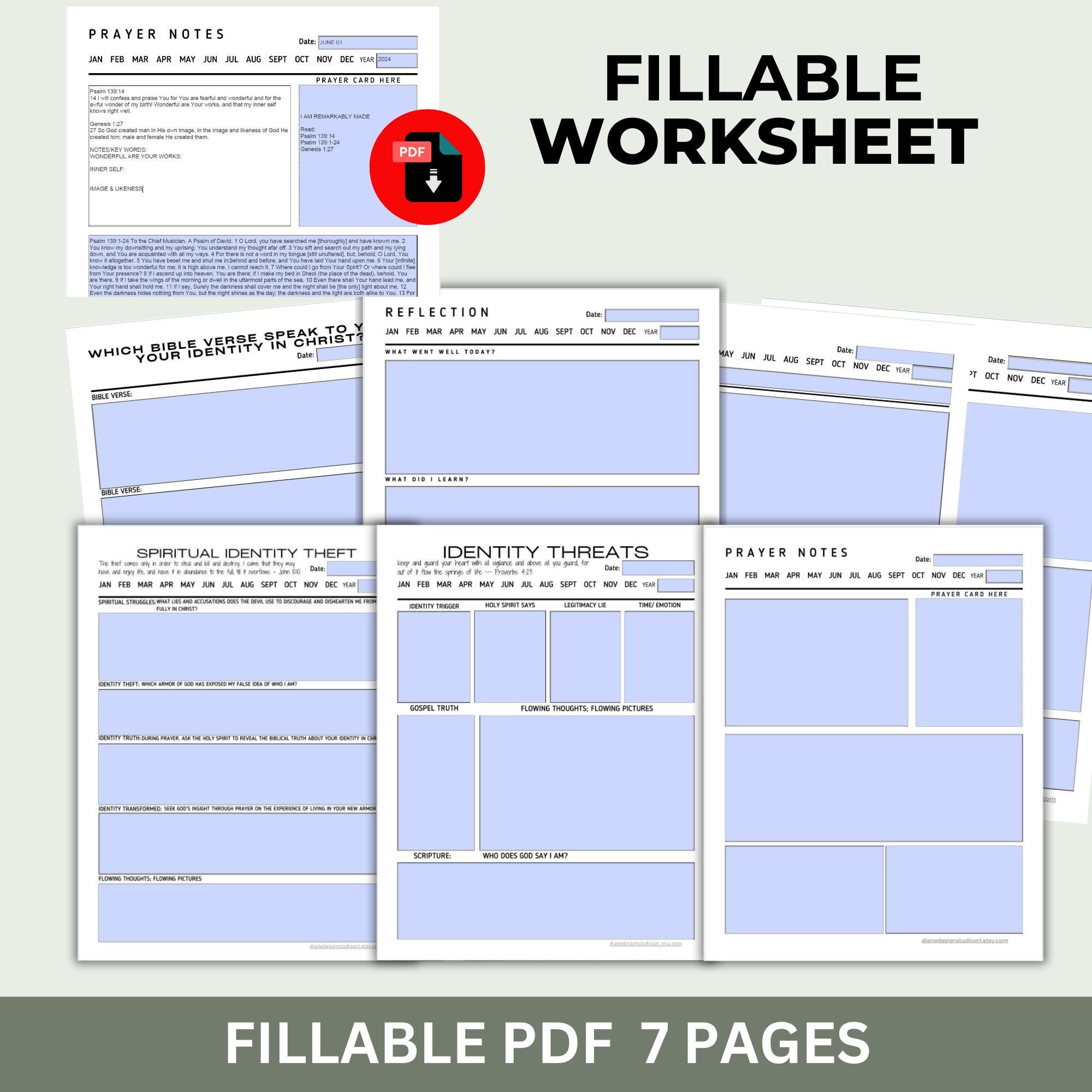 Printable Bundle Identity in Christ List PDF Fillable Worksheet ...