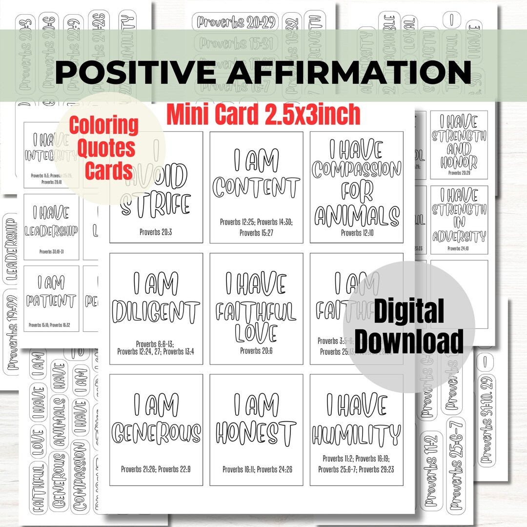 Positive Affirmation Card Coloring Bible Verse Coloring Card Coloring ...