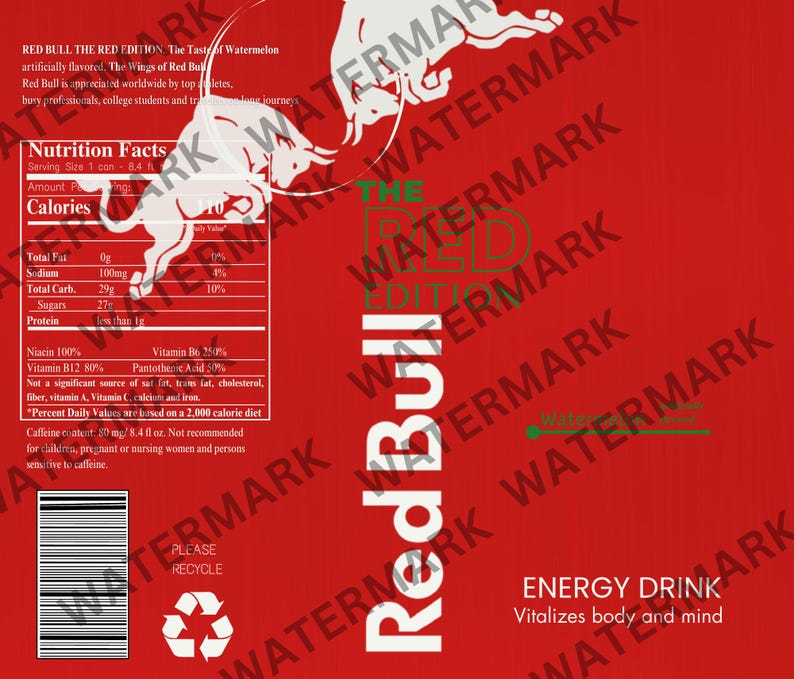 Redbull Red Edition Tumbler Designs, 20oz Skinny Tumbler Wrap, 9.35 in ...