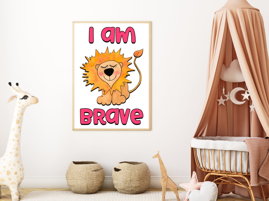 I Am Brave Nursery Wall Art, Safari Baby Animal, Brave Affirmation ...