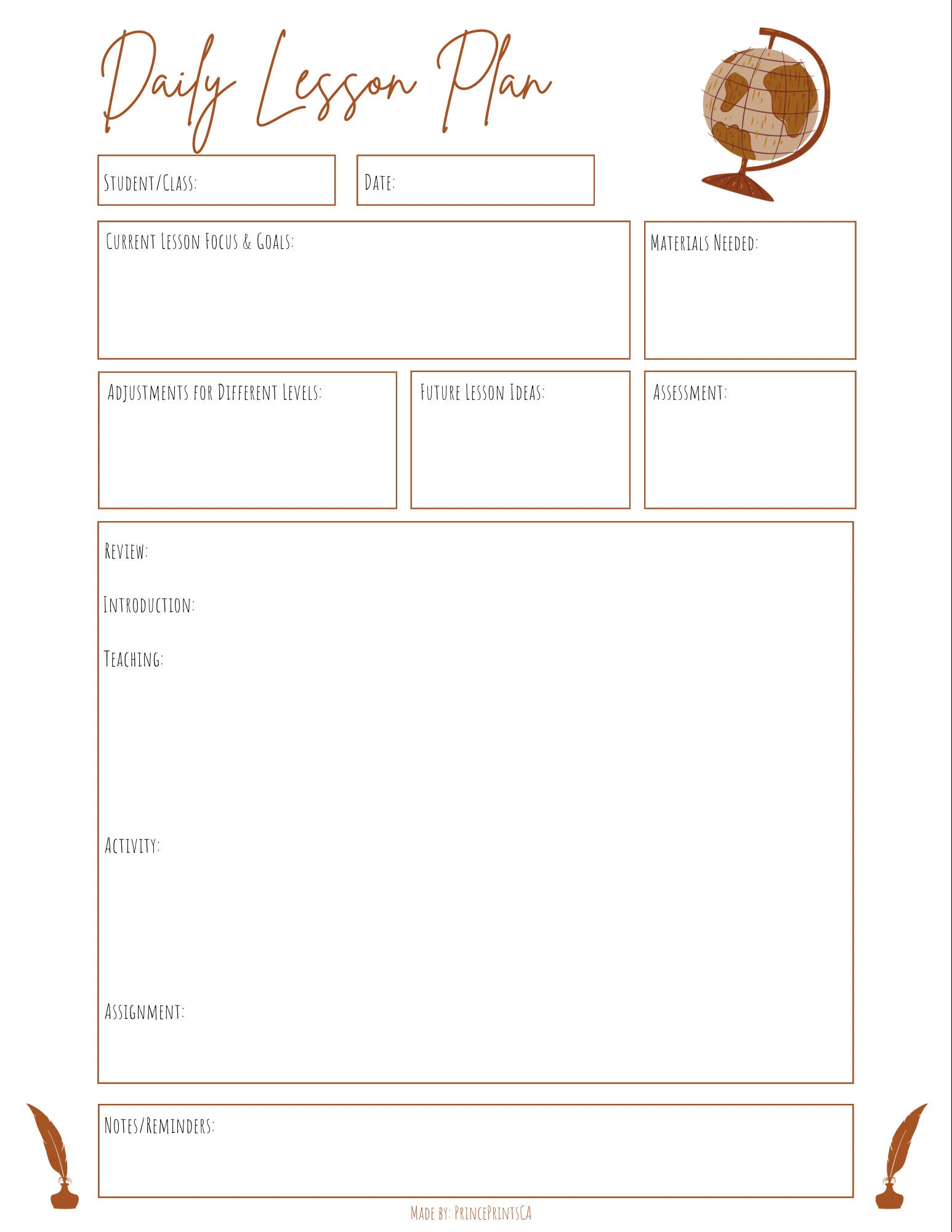 Daily Lesson Plan School Teaching Printable - Etsy