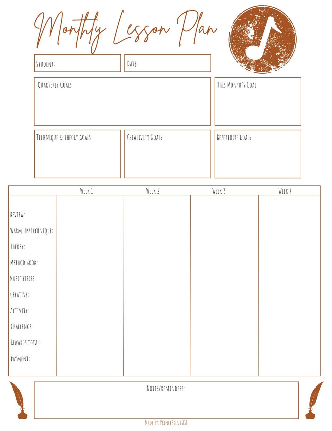 Monthly Lesson Plan Music Teaching Printable - Etsy