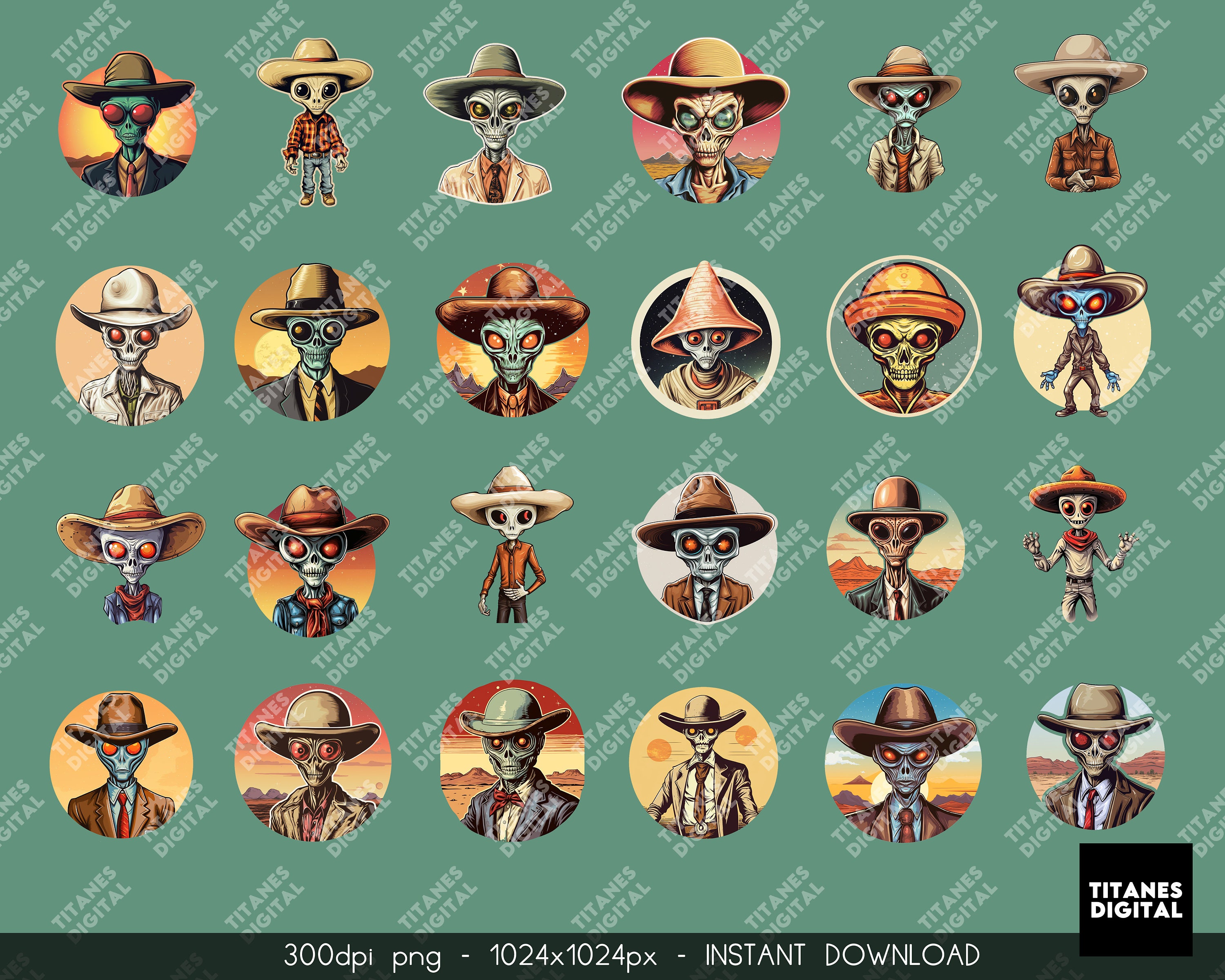 Cowboy Alien Clipart Alien PNG Bundle Western Halloween - Etsy