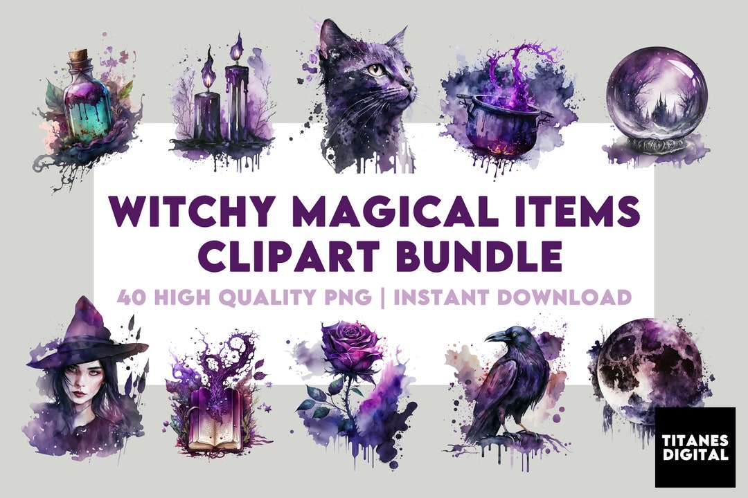 Witchy Clipart Bundle, Magical Witch PNG, Witchy Book Design, Witch ...