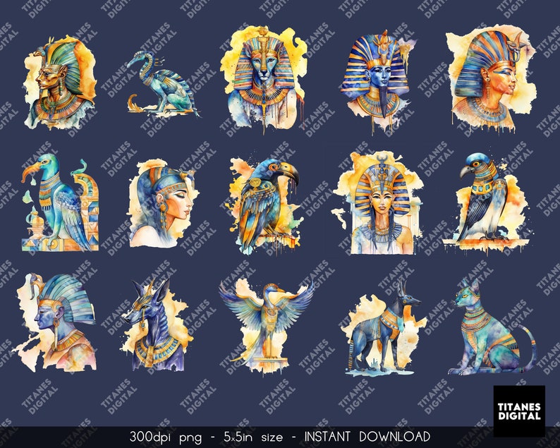 Gods of Ancient Egypt PNG Watercolor Clip Art Ephemera - Etsy