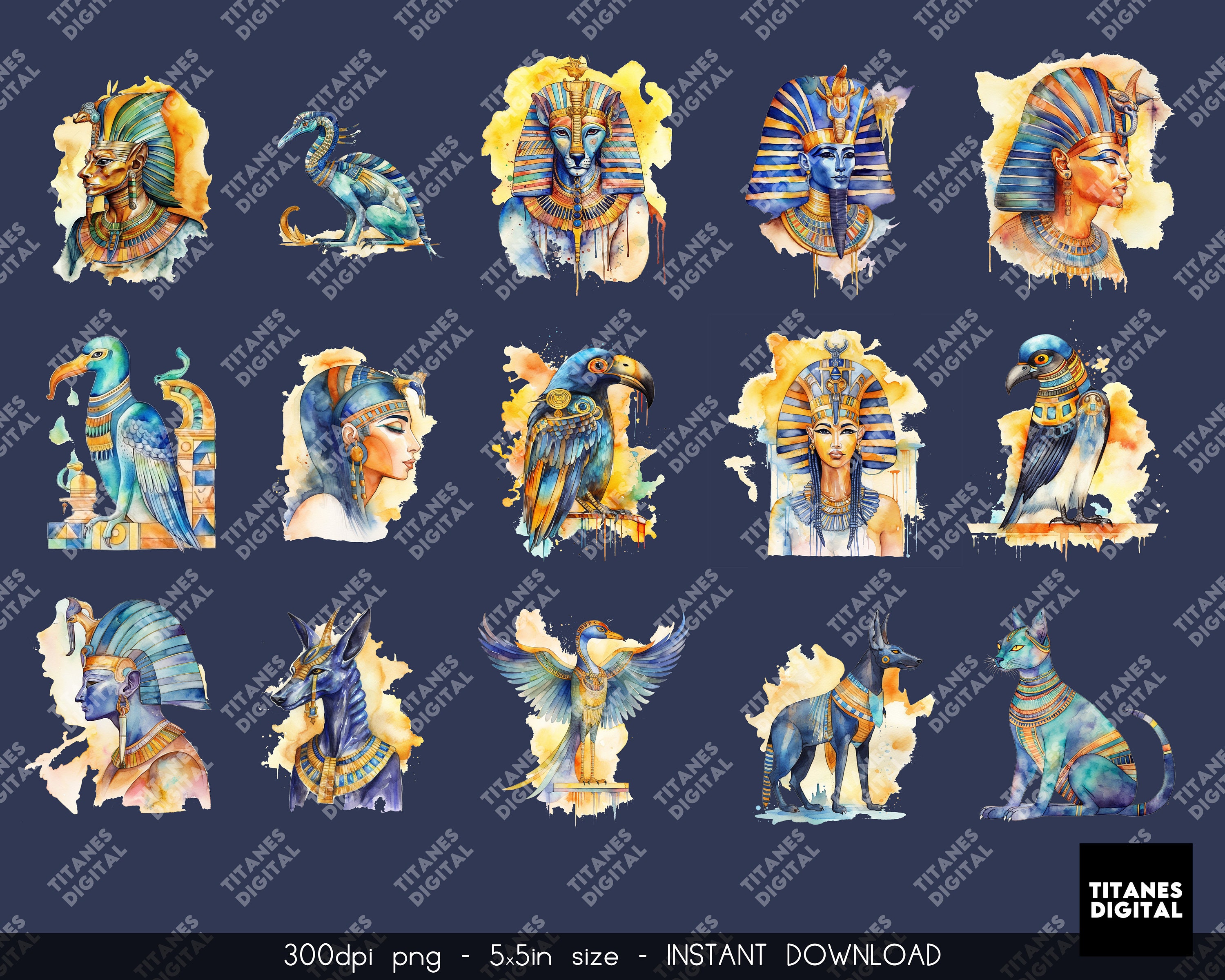 Gods of Ancient Egypt PNG Watercolor Clip Art Ephemera - Etsy
