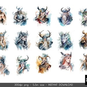 Gods of Norse Mythology PNG, Thor Clipart, Loki Clipart, Watercolor ...