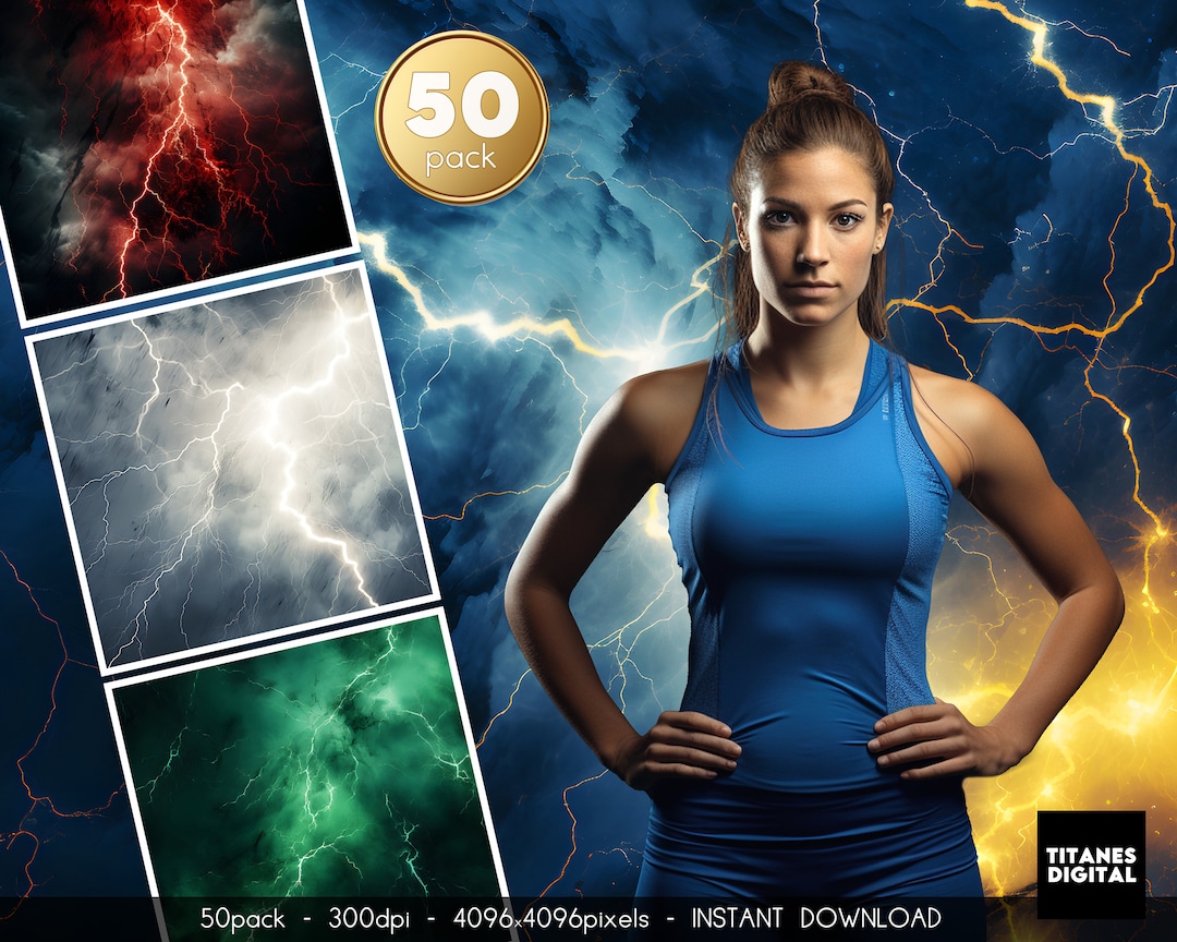 50 Lightning Digital Backdrops, Lightning Overlay, Sport Digital ...