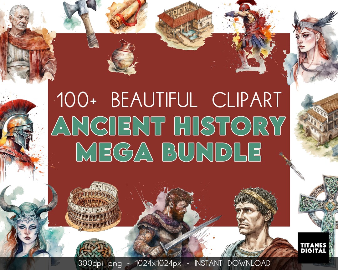 100 Ancient History Clipart Bundle, Celtic Watercolor Clipart, Norse ...