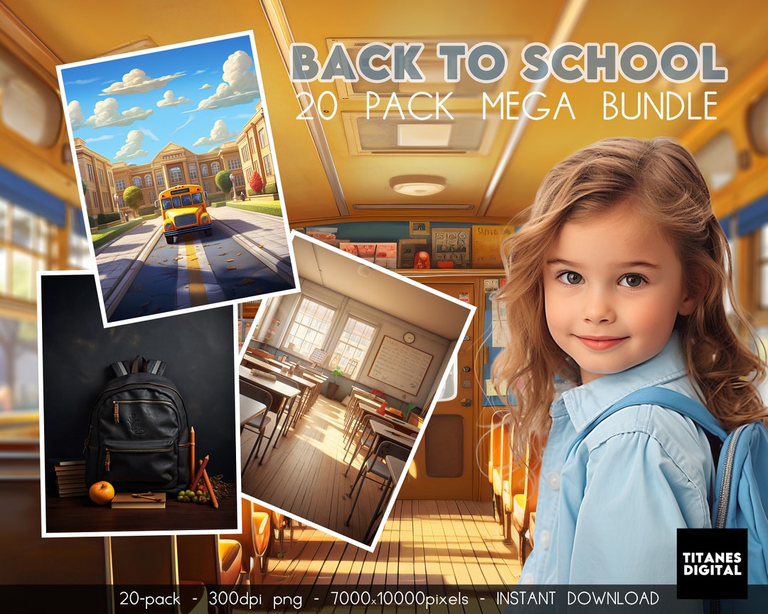 20 School Digital Backdrops, Library School Background, Yellow Bus ...