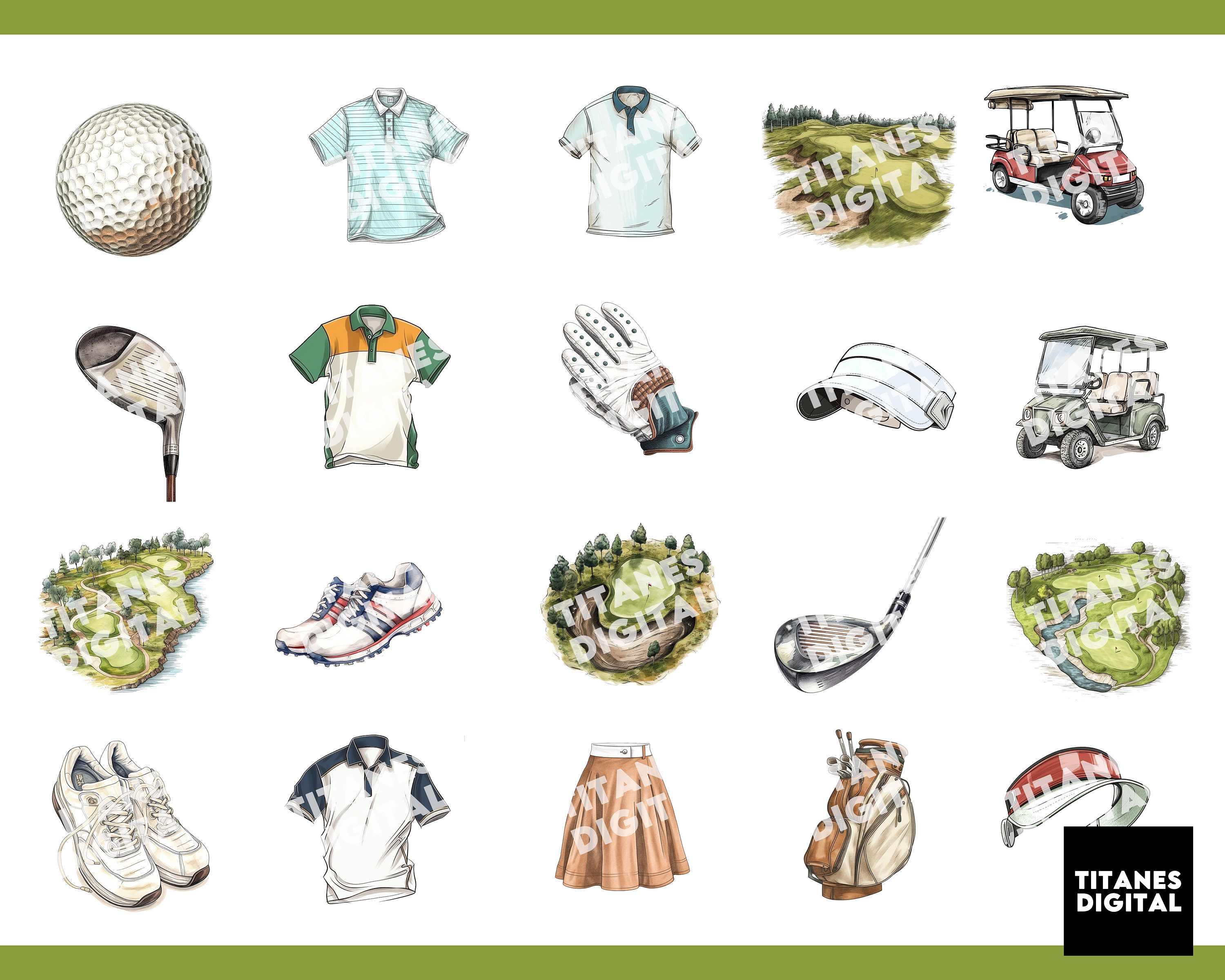 Watercolor Golf Clipart Golf Gear Clip Art Golf Cart Kids - Etsy