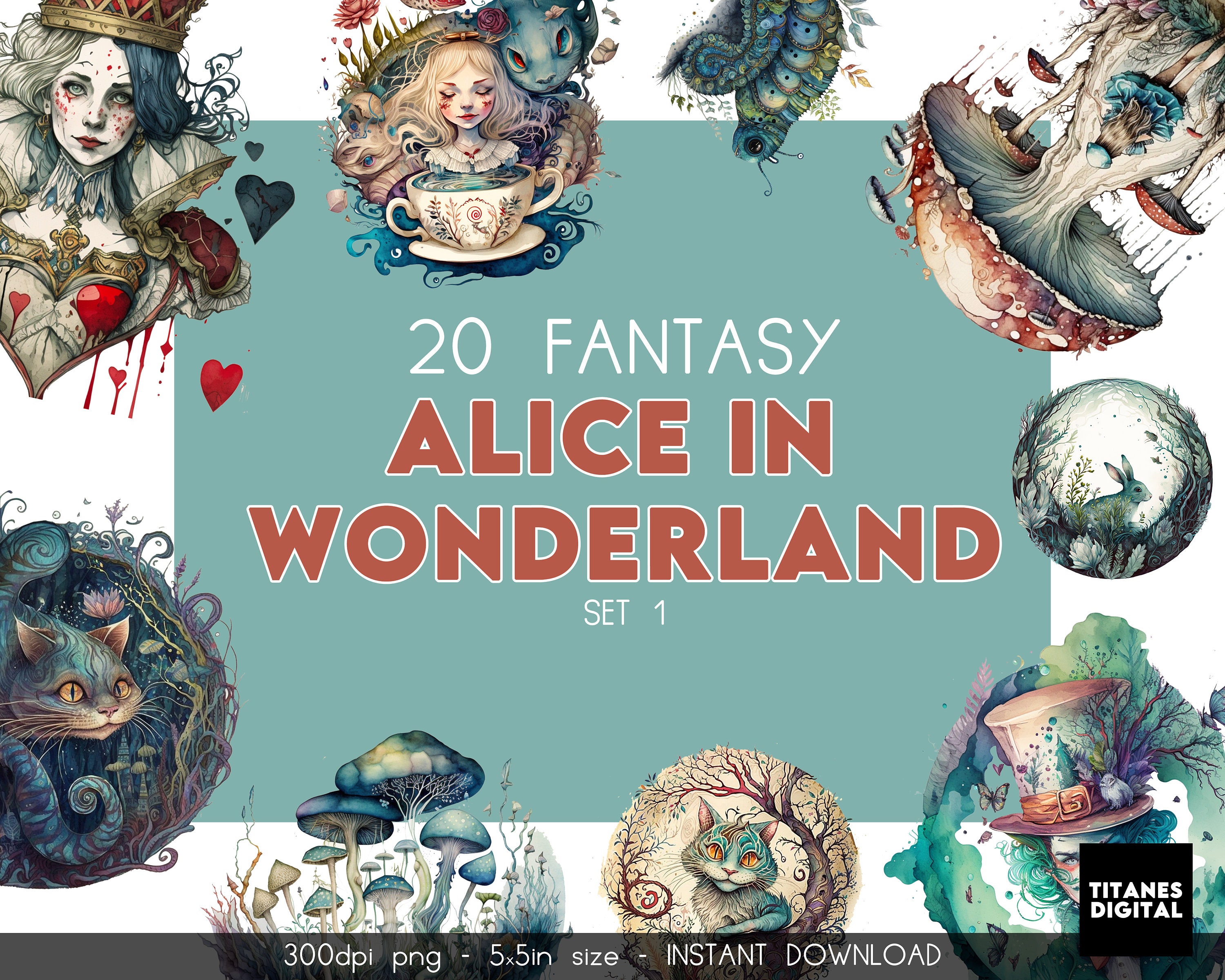 Alice in Wonderland Clipart Fantasy Clipart Fairytale - Etsy