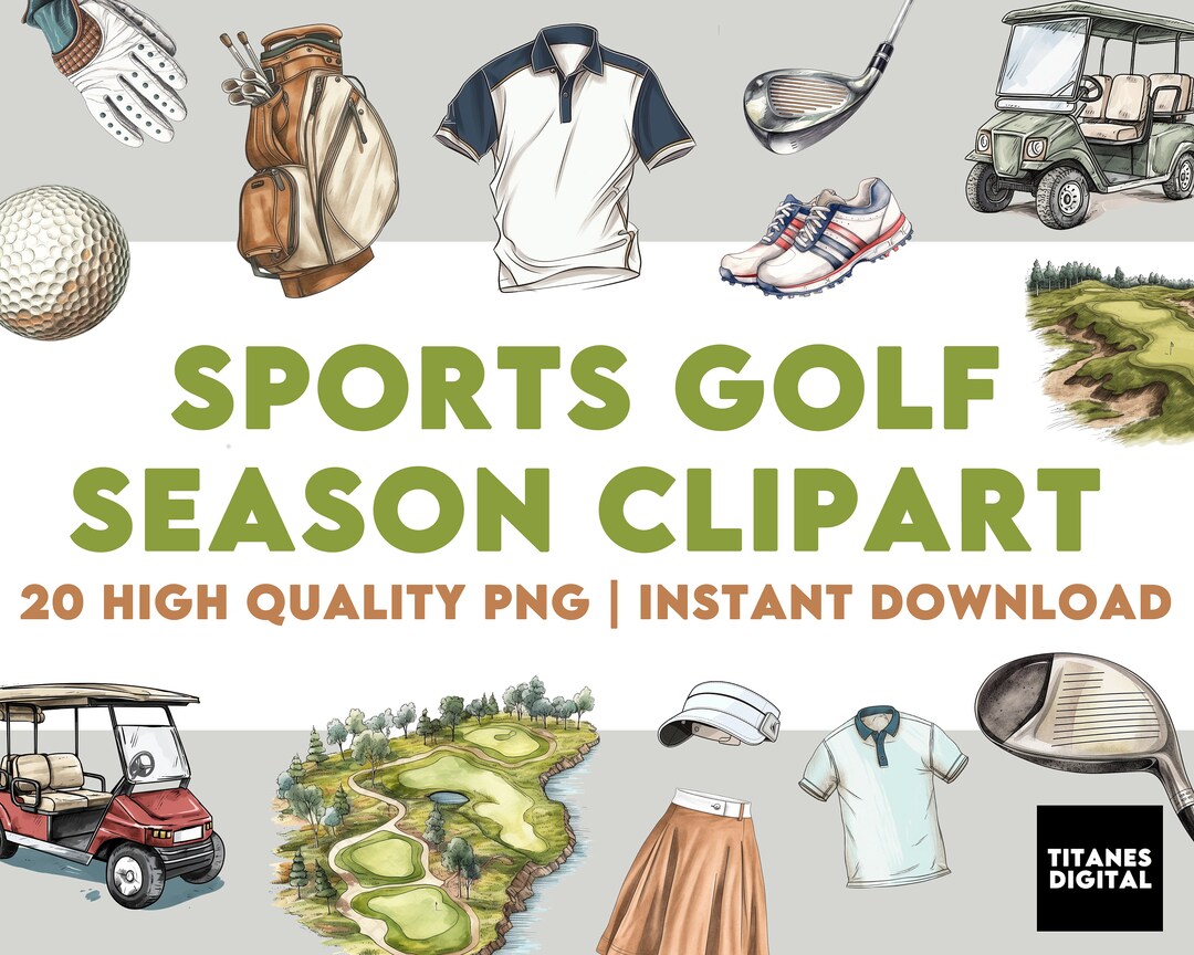 Watercolor Golf Clipart, Golf Gear Clip Art, Golf Cart, Kids Sport Clip ...