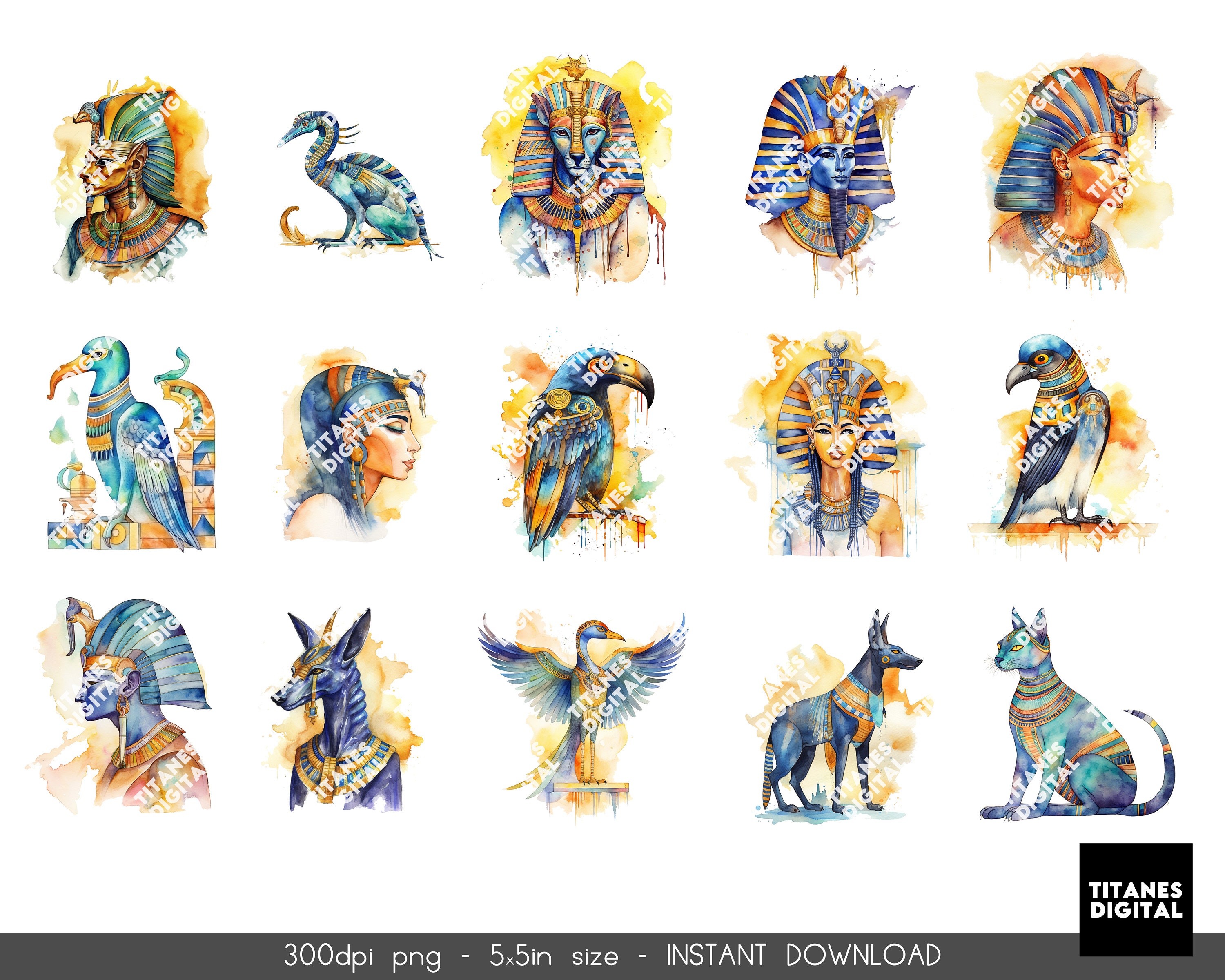 Gods of Ancient Egypt PNG Watercolor Clip Art Ephemera - Etsy
