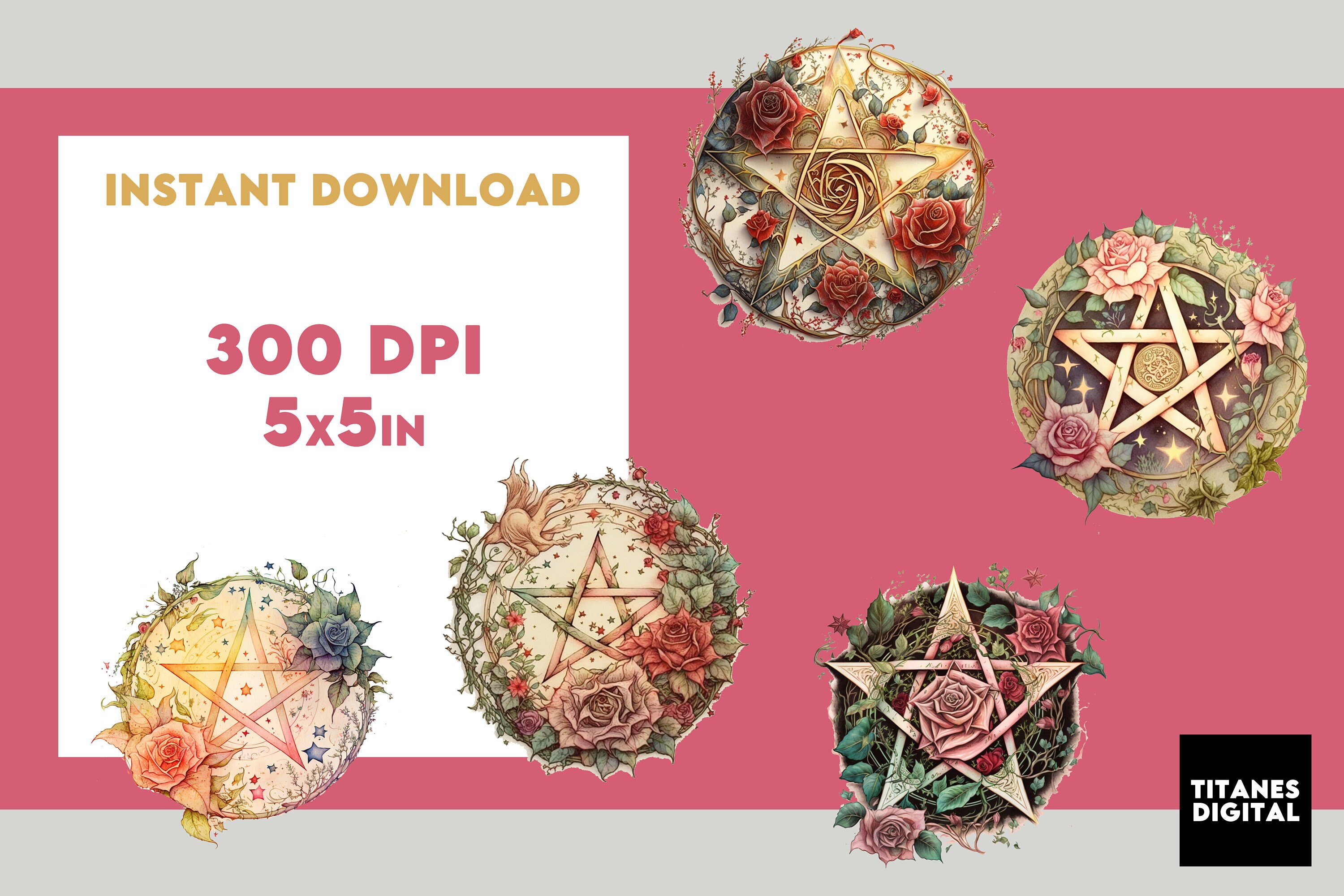 Watercolour Pentagram Clipart Wiccan Png Magic Clip Art - Etsy