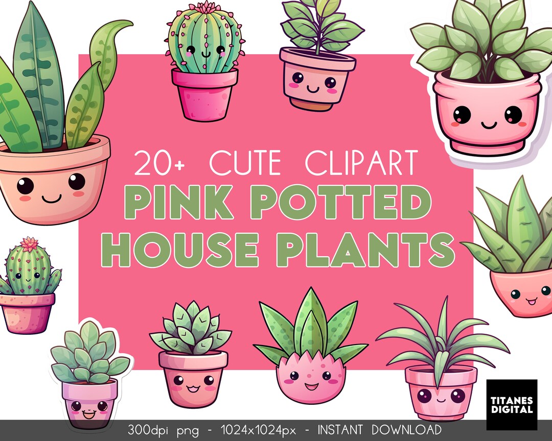 Cute Pink Potted Plants PNG Bundle, Indoor Potted Plants Clipart, House ...