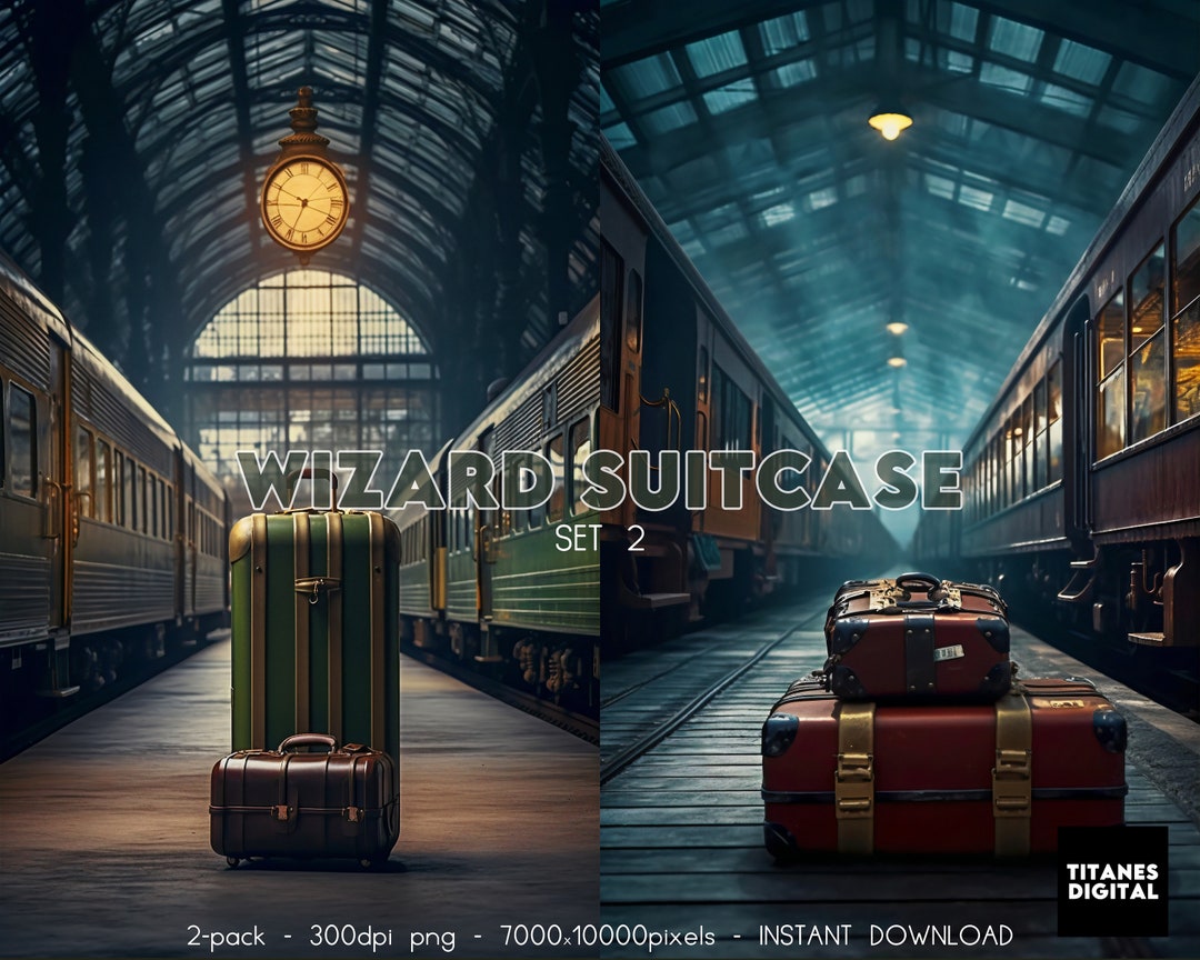 Wizard Suitcase Backdrop, Wizard Magic Train Station Digital Background, School of Wizards Train ...