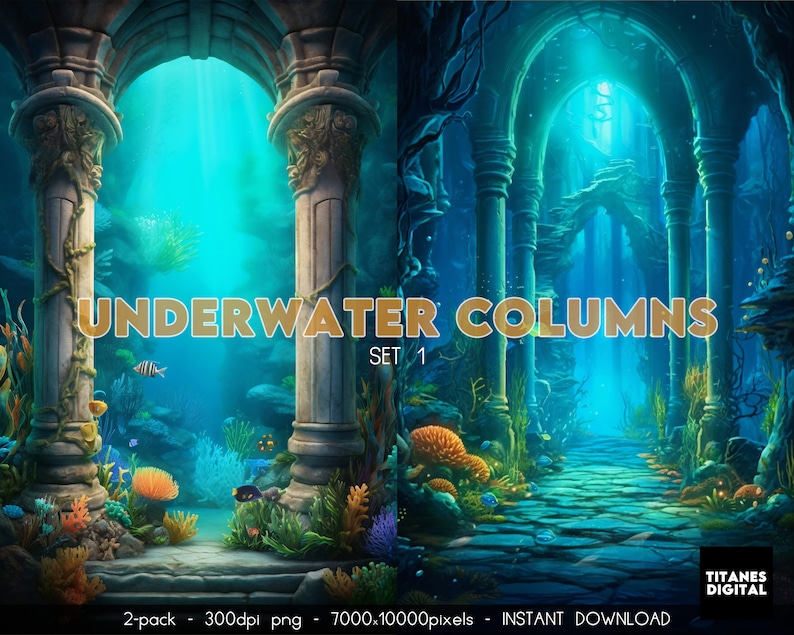 Underwater Columns Background Mermaid Digital Backdrop - Etsy
