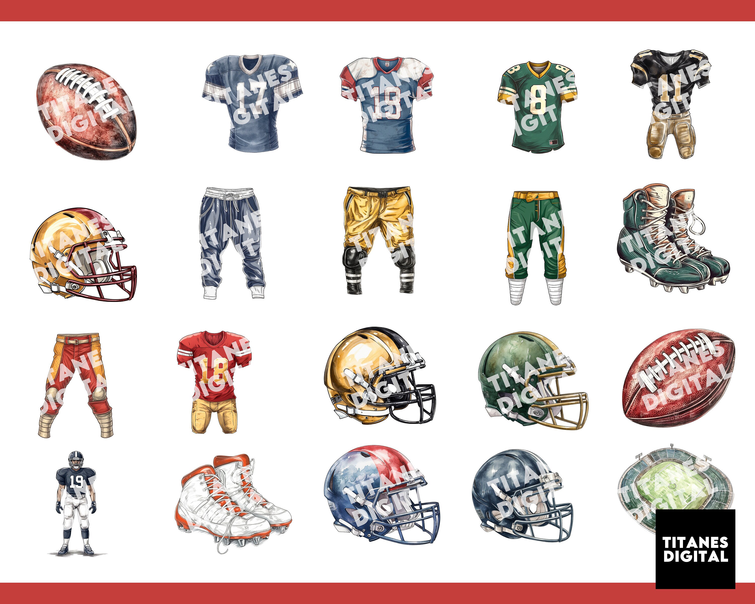 Watercolor American Football Clipart Sports Clip Art Kids - Etsy