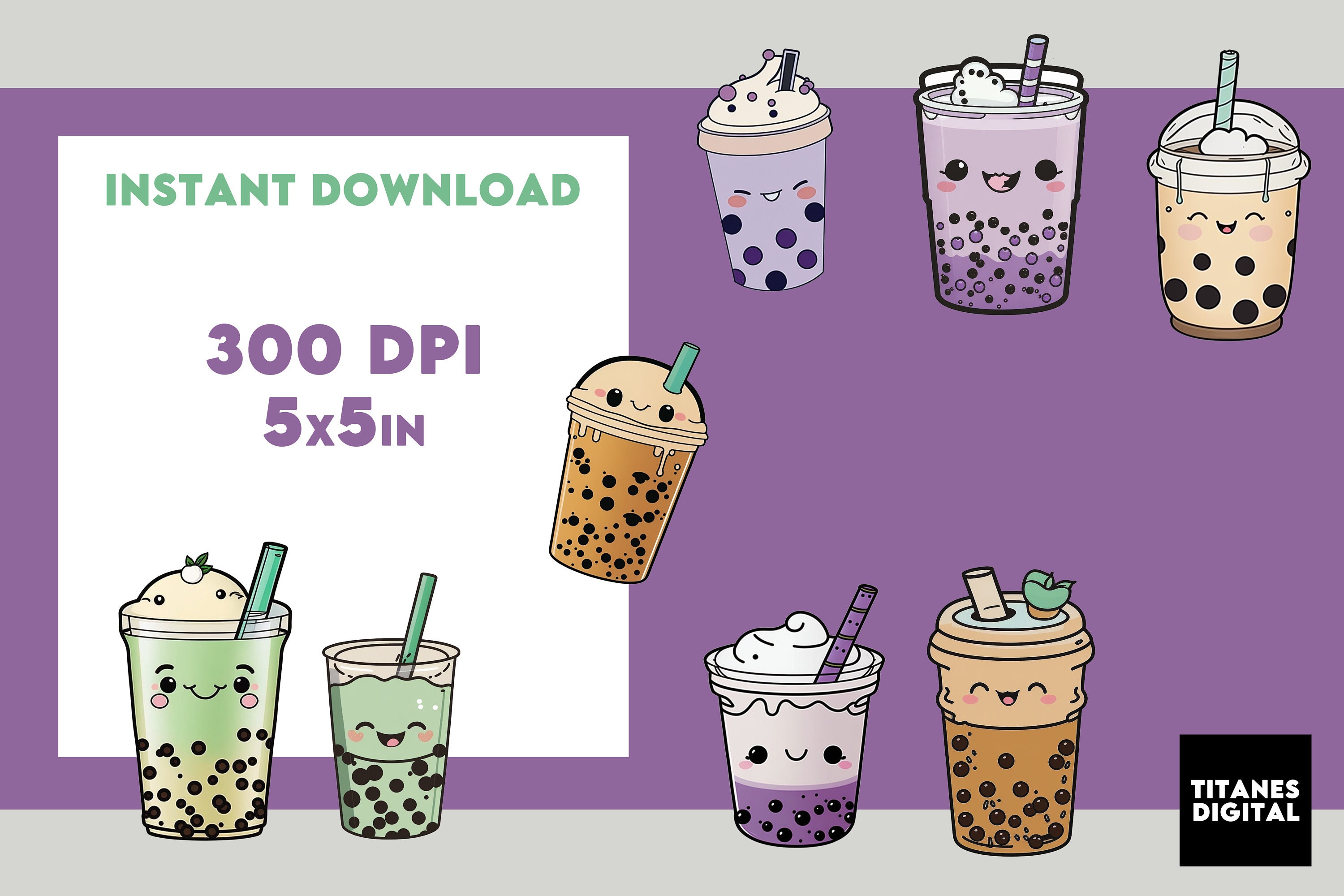 Cute Boba Tea Drink Clipart PNG Bundle Cute Bubble Tea - Etsy