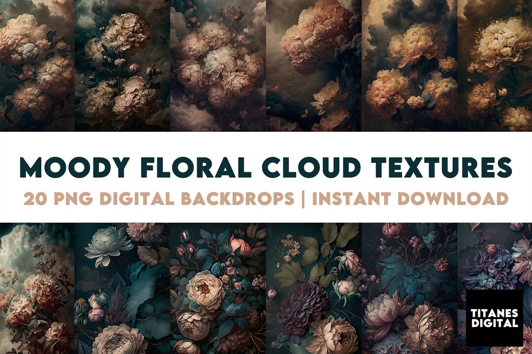 20 Moody Floral Textures, Fine Art Backdrops, Photoshop Overlays ...