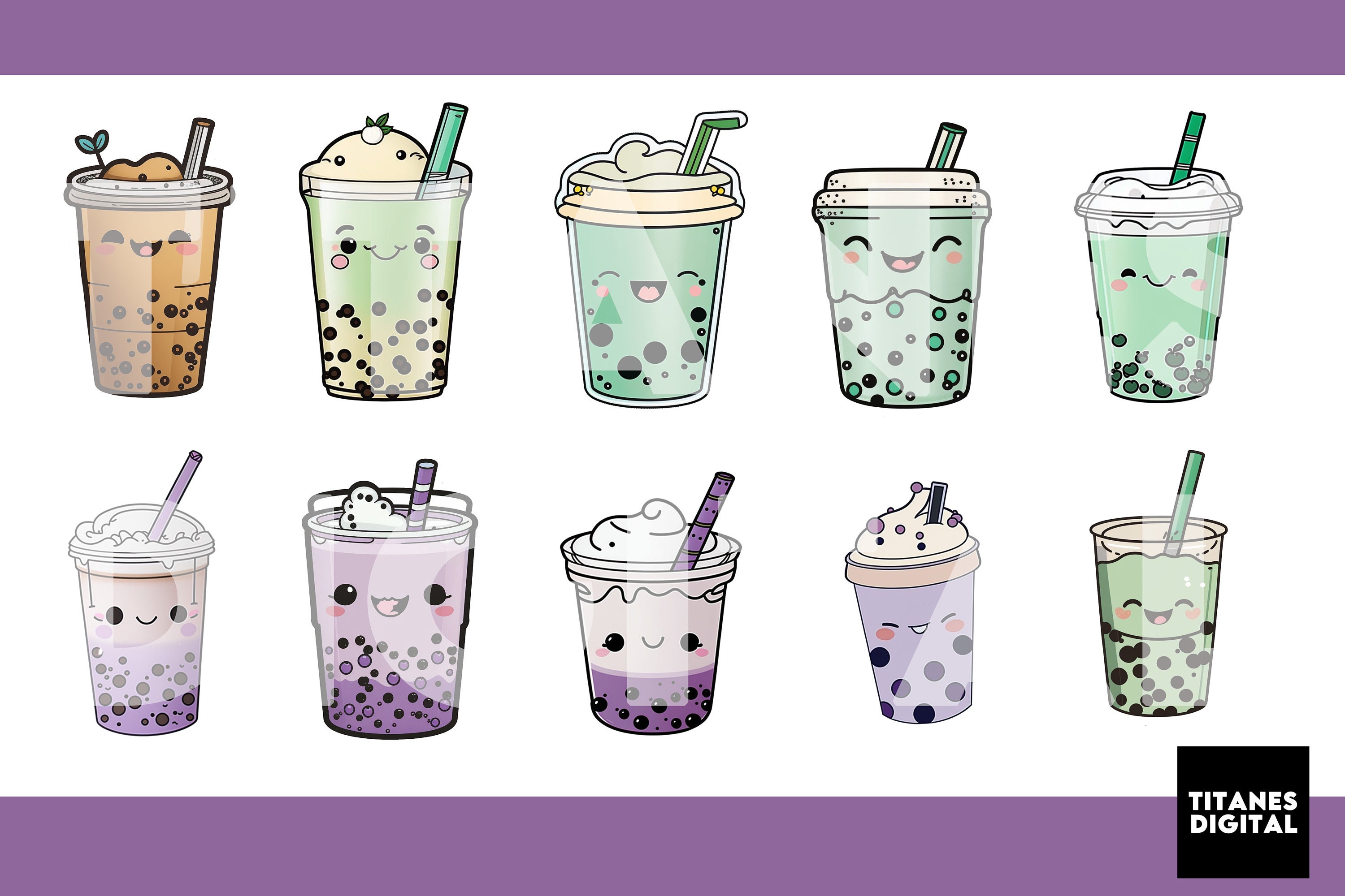 Cute Boba Tea Drink Clipart PNG Bundle Cute Bubble Tea - Etsy