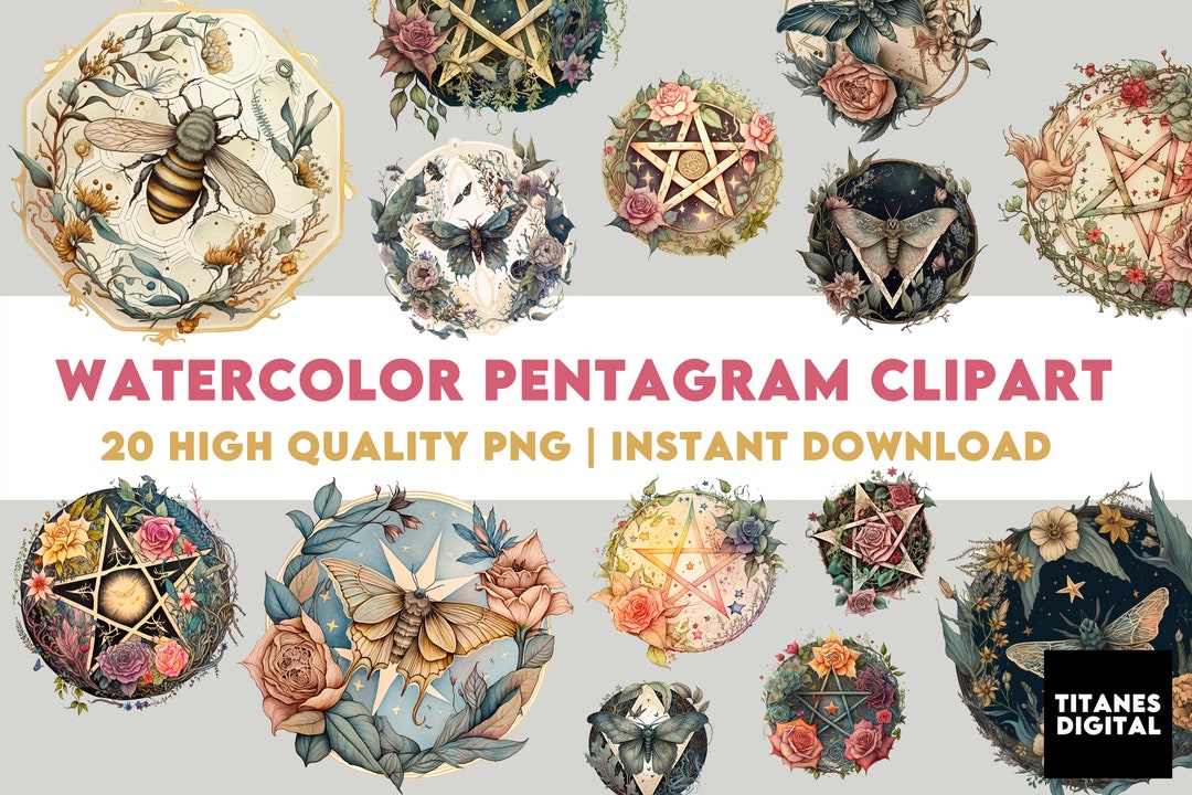 Watercolour Pentagram Clipart, Wiccan Png, Magic Clip Art, Mystical ...