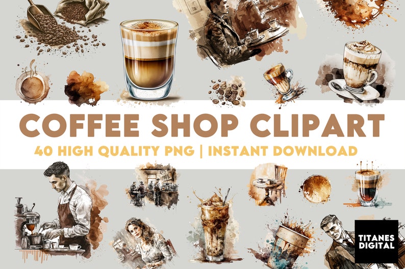 Coffee Shop Clip Art Cafe Clip Art Png Digital Watercolor - Etsy