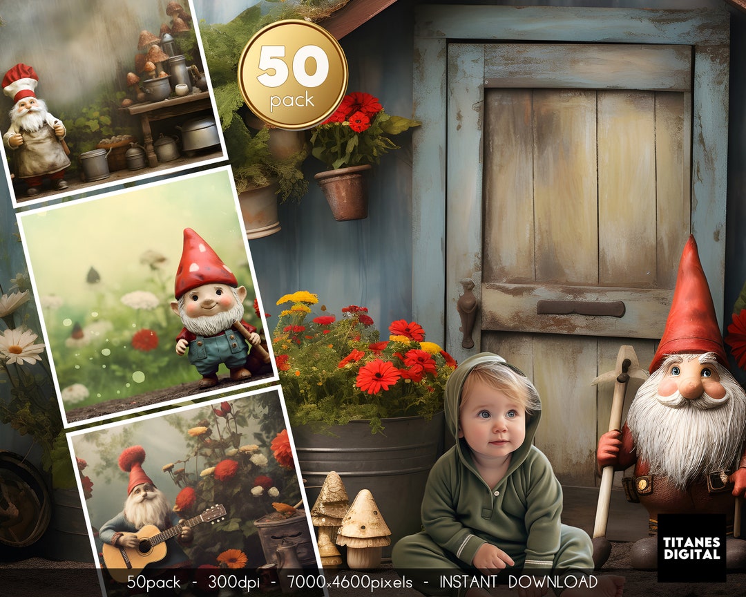 50 Garden Gnome Digital Backdrops, Christmas Gnome Backdrop, Garden ...