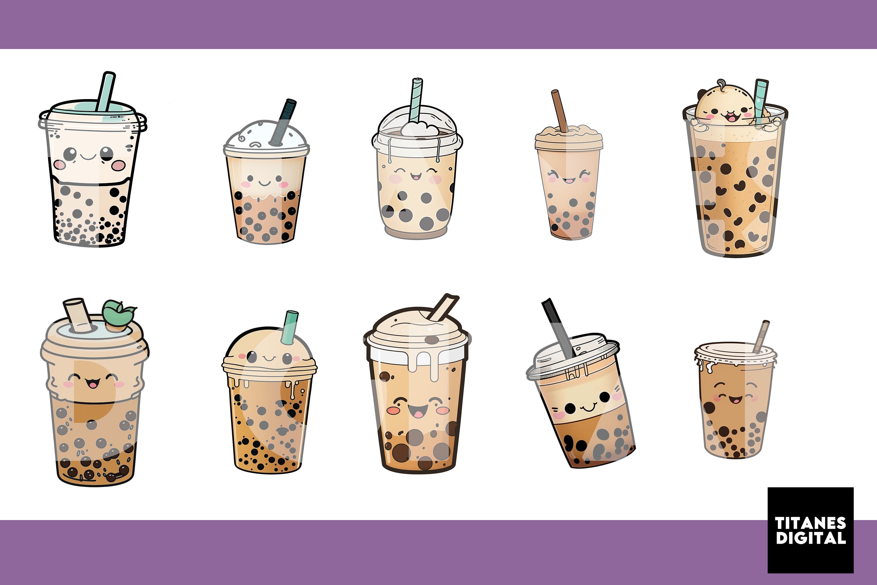 Cute Boba Tea Drink Clipart PNG Bundle Cute Bubble Tea - Etsy Australia