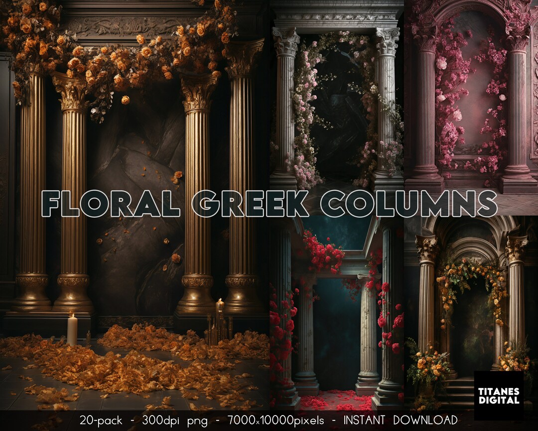 20 Floral Greek Column Digital Backdrops, Floral Column Arc Digital ...
