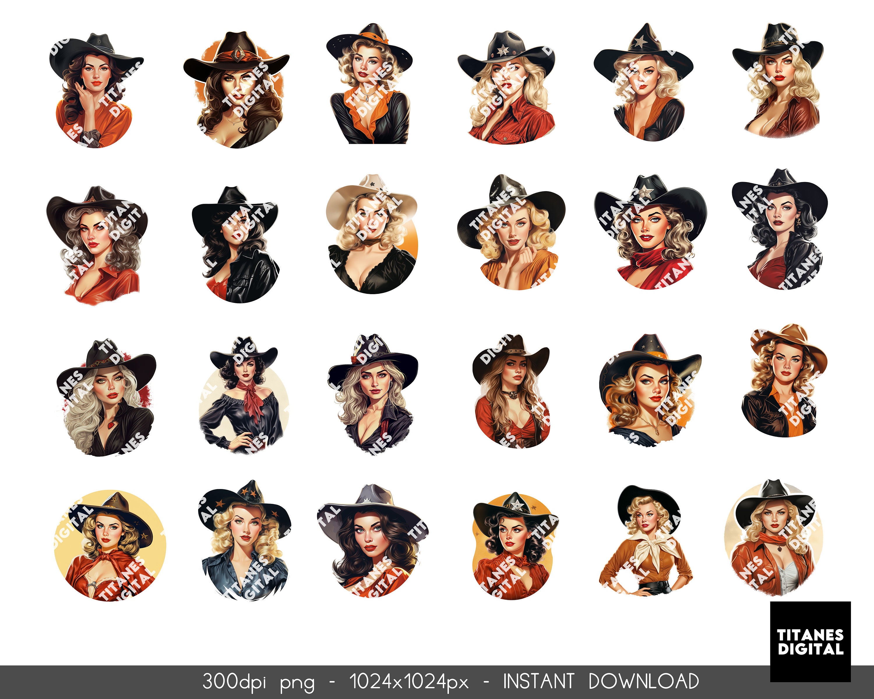 Cowgirl Witches Clipart Bundle Retro Witch Halloween Clipart - Etsy