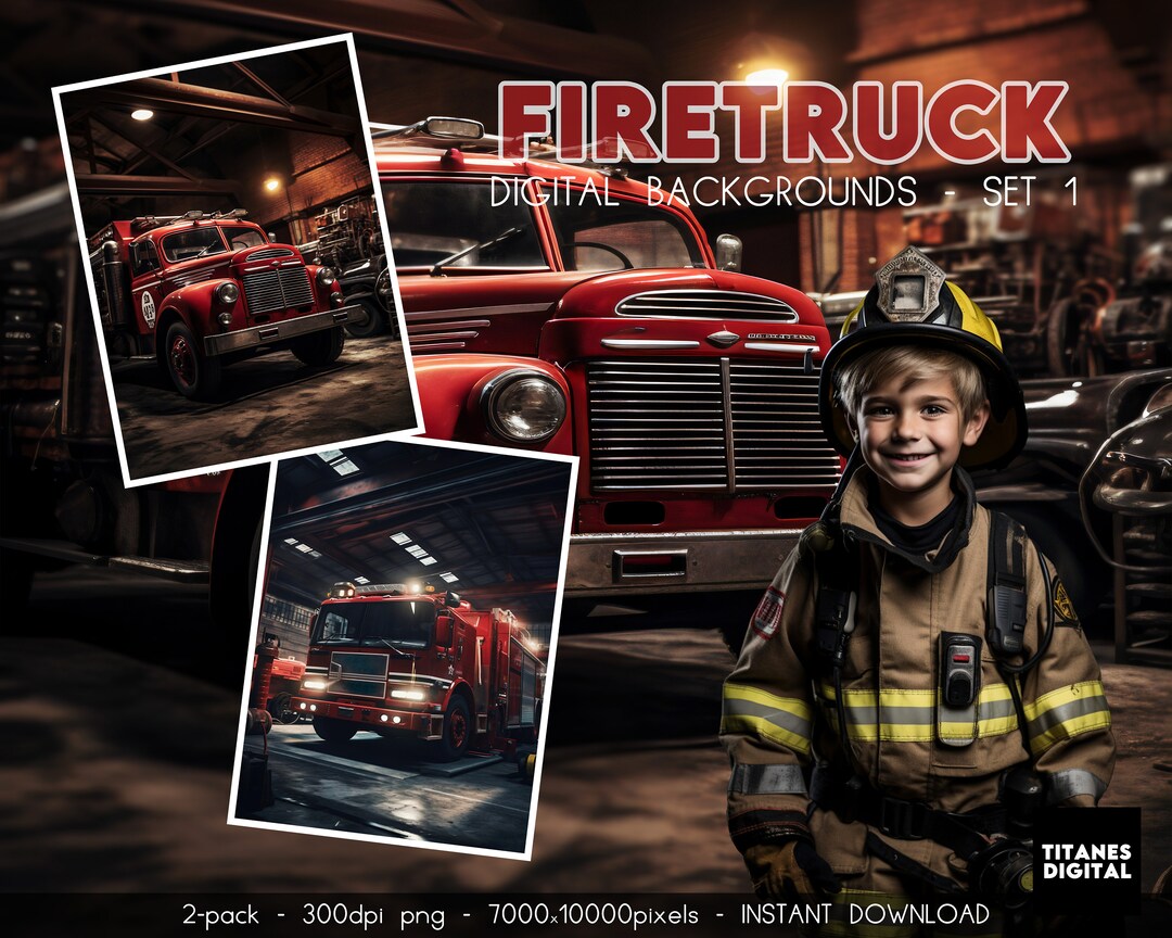 Firefighter Background Firetruck Backdrop Fire Station Kids Fireman ...