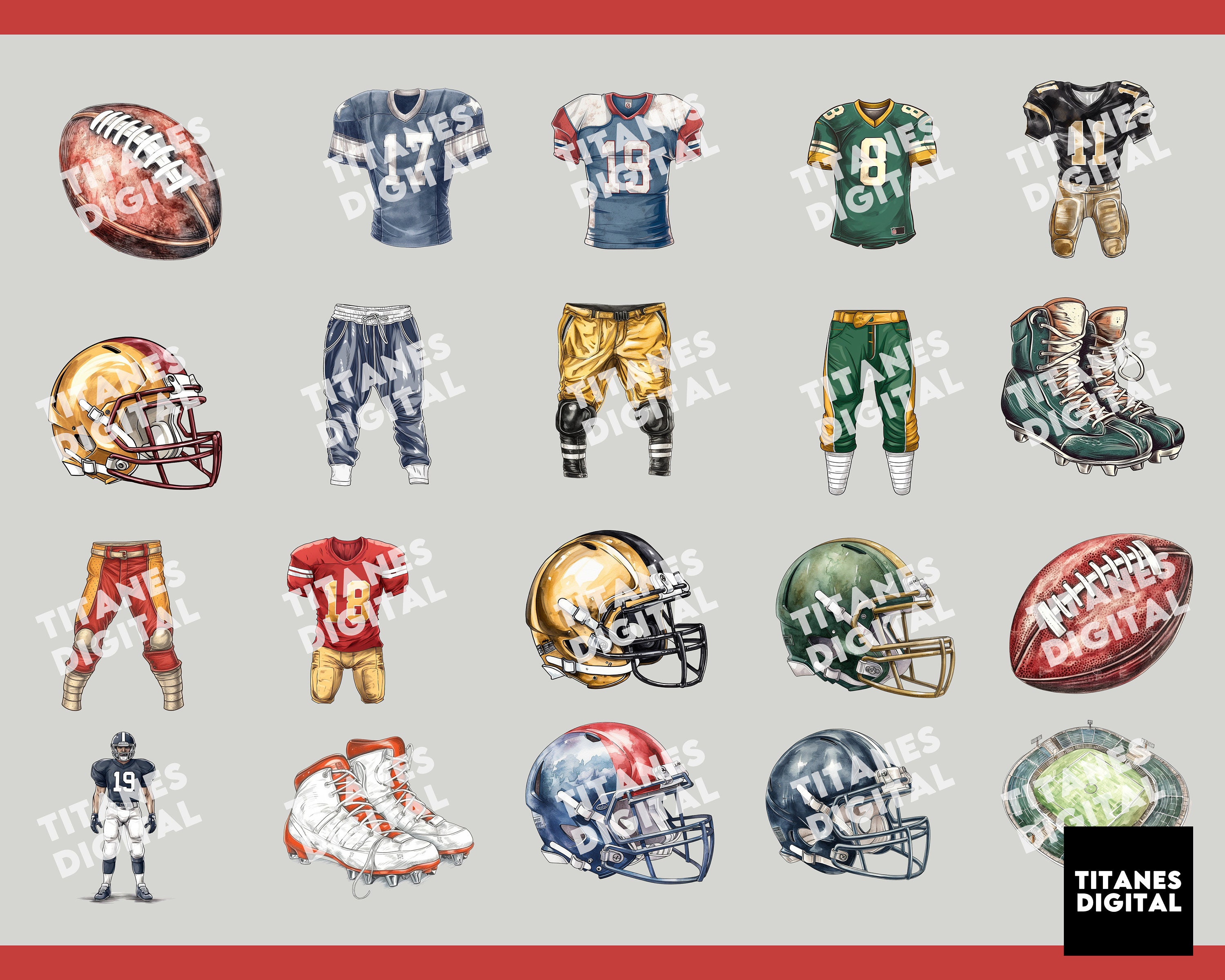 Watercolor American Football Clipart Sports Clip Art Kids - Etsy