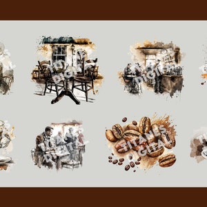 Coffee Shop Clip Art, Cafe Clip Art, Png, Digital Watercolor, Digital ...