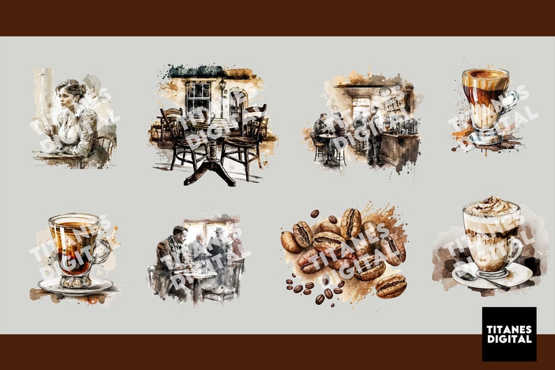 Coffee Shop Clip Art Cafe Clip Art Png Digital Watercolor - Etsy