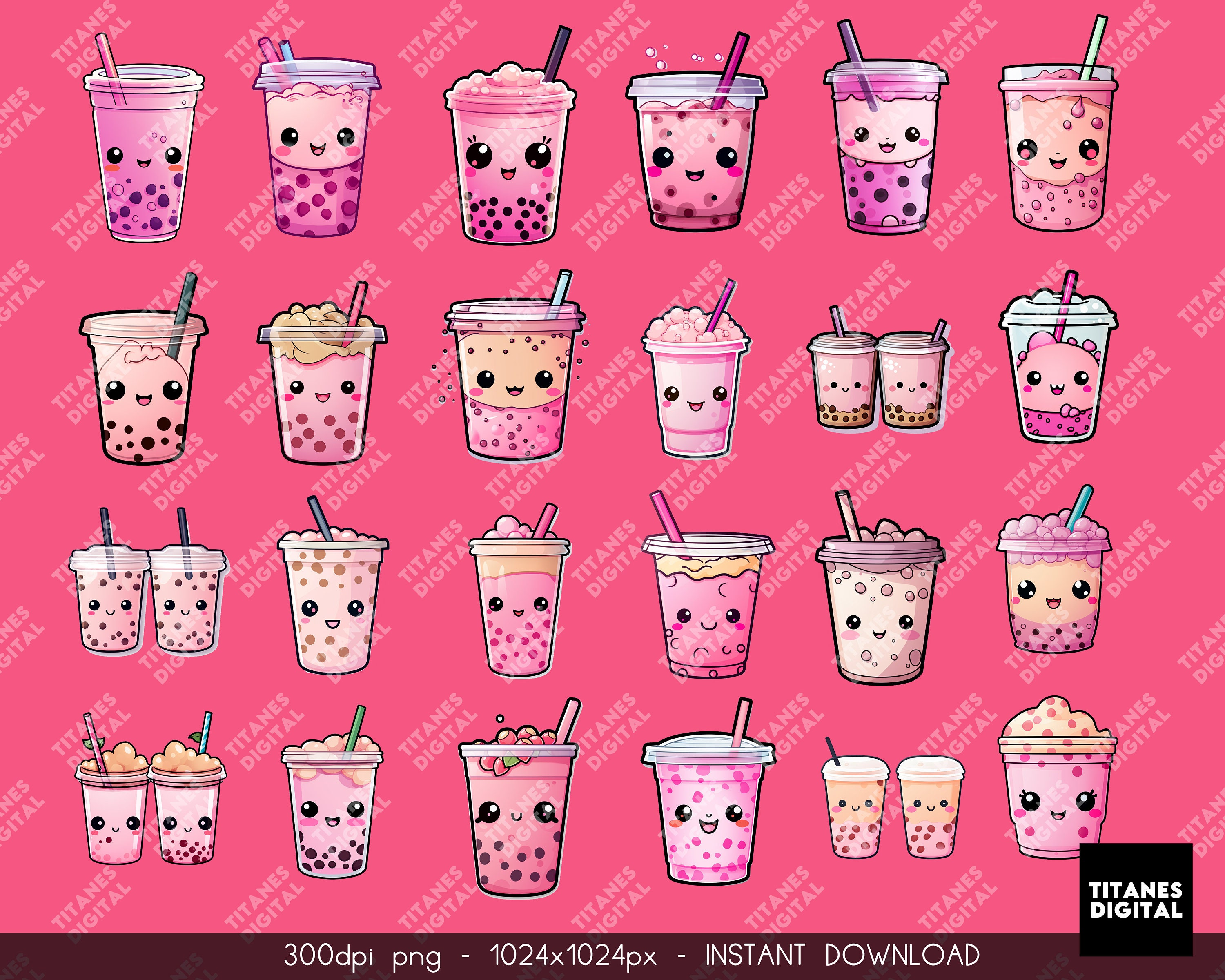 Cute Pink Boba Tea Drink Clipart PNG Bundle Cute Pink Bubble - Etsy ...
