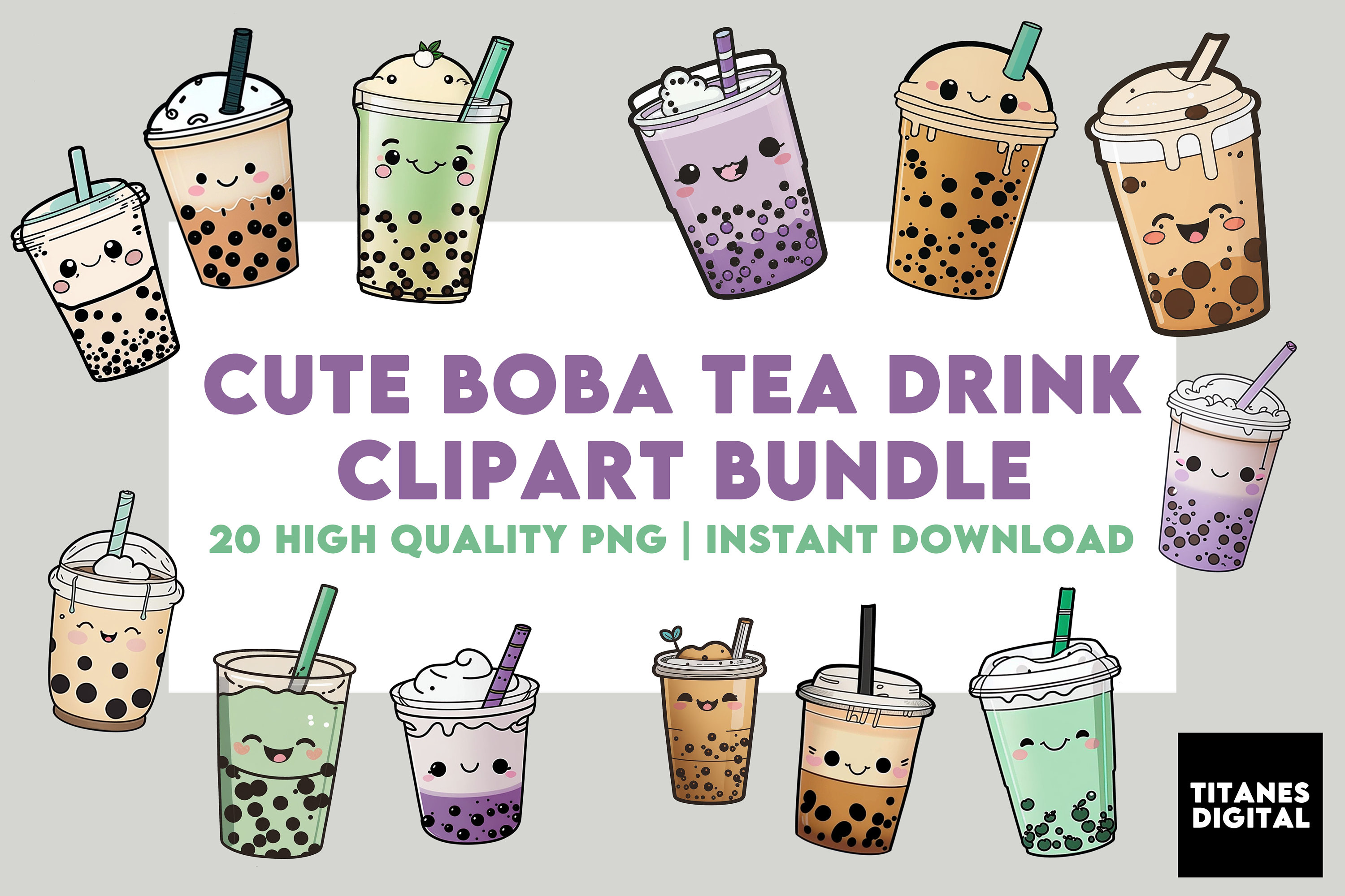 Cute Boba Tea Drink Clipart PNG Bundle Cute Bubble Tea - Etsy