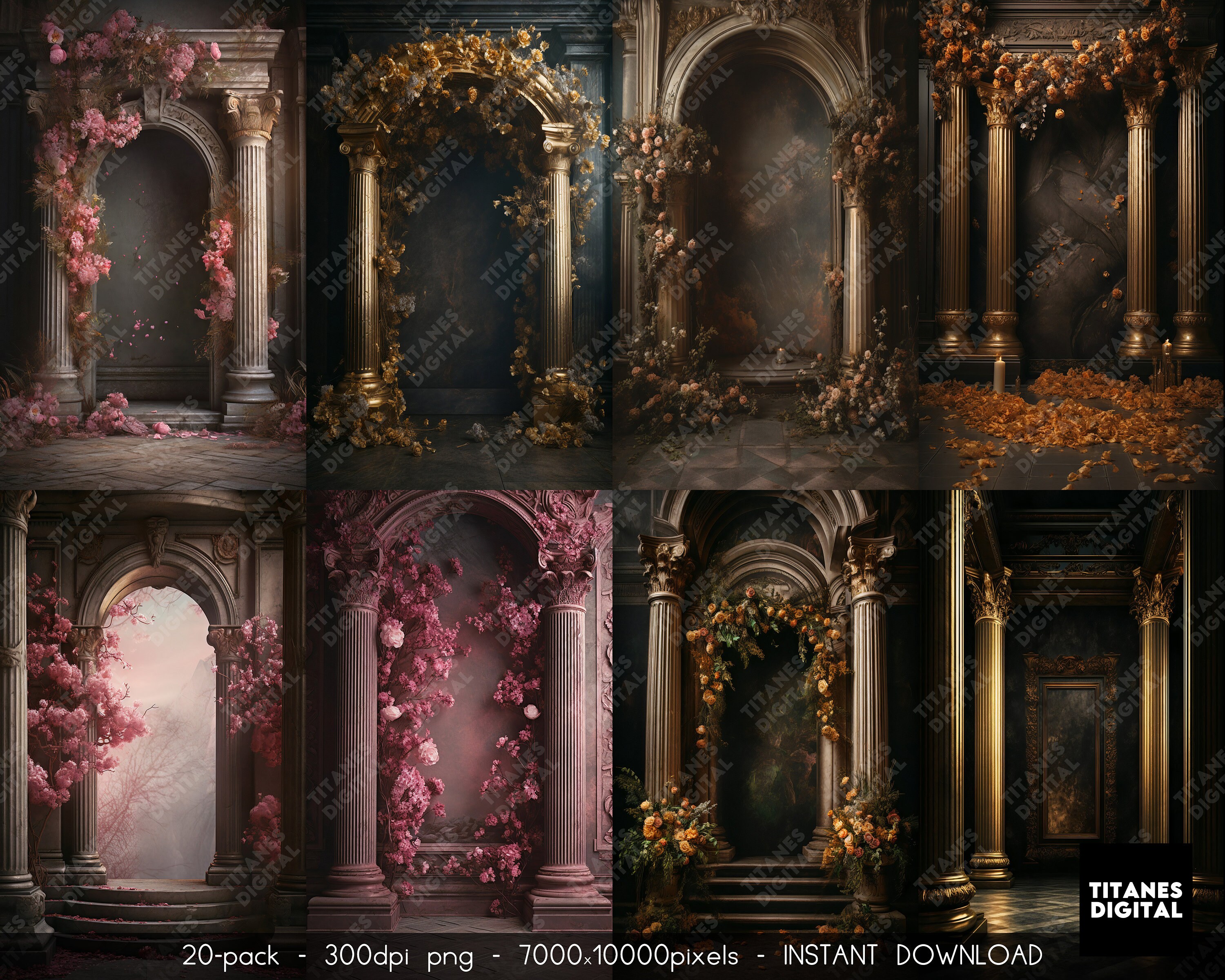 20 Floral Greek Column Digital Backdrops Floral Column Arc - Etsy